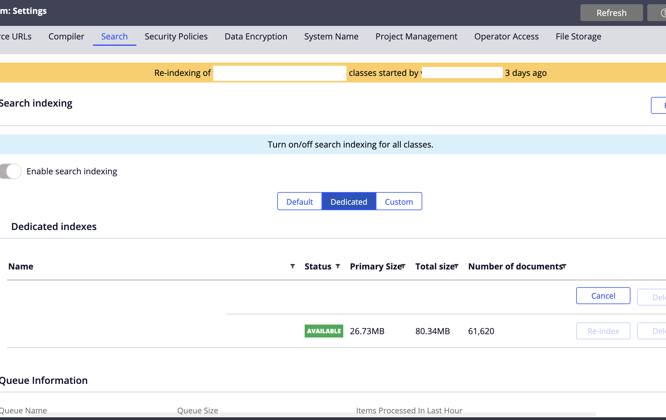 The Search Re Index Function Is Not Working As It Is Stuck In The 7626
